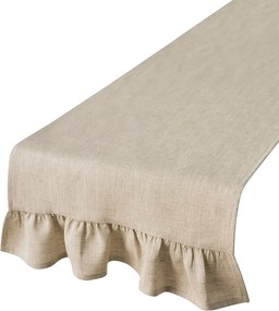 Běhoun s volánem 40x160 cm barva béžová látka poloprůhledná, pletený vzor, lněná