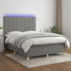 Box spring postel s matrací a LED tmavě šedá 140x190 cm textil 3135430