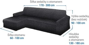 Bielastické potahy CRISTINA antracitová sedačka s otomanem vlevo (š. 170 - 300 cm)