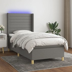 Box spring postel s matrací a LED tmavě šedá 100x200 cm textil 3138934