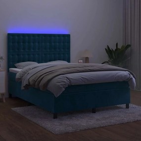 Box spring postel s matrací a LED tmavě modrá 140x190 cm samet 3136363