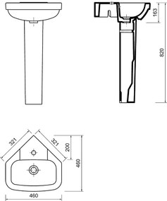 Aqualine, VITROYA keramické umyvadlo rohové 46x46cm, VT145