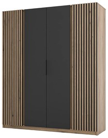 Šatní skříň KAJA 2LAM 2F | 200 cm | bez zrcadla | VYSOKÁ | evoke/černá + lamely