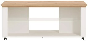 Konferenční stolek na kolečkách Lotta - bílá/dub artisan