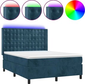 Box spring postel s matrací a LED tmavě modrá 140x200 cm samet 3139809
