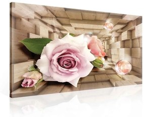 Postershop Obraz na plátně: Dřevěný tunel a růže - 75x100 cm