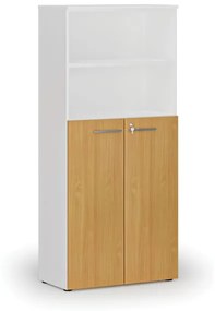 Kombinovaná kancelářská skříň PRIMO WHITE, dveře na 3 patra, 1781 x 800 x 420 mm, bílá/buk