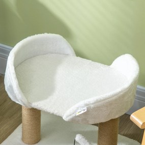 PawHut Kočičí Škrabací Strom pro Malé Kočky Výška 42 cm Kočičí Strom s Hnízdem, Visícími Míčky a Sisalovými Sloupky 48x38x42 cm Bílý