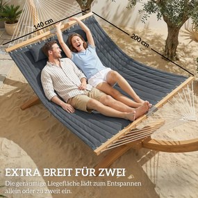 Houpací síť Outdoor 200x140 cm, dvouvrstvá houpací síť s kapsou na zásobník na hlavu, dřevěné tyče do 200 kg