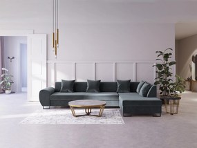KOOKO HOME Rohová rozkládací sametová pohovka s úložným prostorem Calmato XL pravý roh
