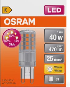 Krokově stmívatelná LED žárovka OSRAM G9 4W 2700K 470 LM