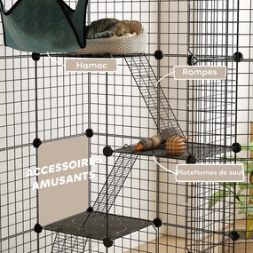 PawHut Oplocení pro domácí zvířata, Vnitřní prostor pro králíky, 4 úrovně, Modulární oplocení pro malá zvířata, Králíky, Drátěné panely, 105 x 70 x 1…