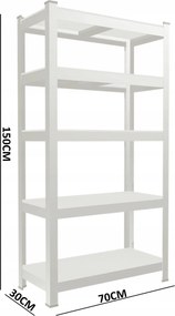 CH 5policový kovový úložný regál Tosca X. 150 x 70 x 30 cm