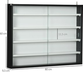 HOMCOM Stěnová vitrína s nastavitelnými policemi a 2 posuvnými skleněnými dveřmi pro sbírky parfémů a dekorativních figurek 80x9,5x60 cm Černá a Bílá