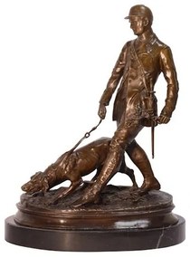Bronzová socha soška Myslivec a lovecký pes 2