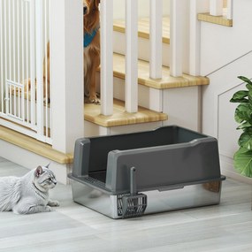 PawHut XXL Nerezová Kočičí Toaleta, 85L Velká Kapacita, Polouzavřený Dům pro Kočky, se Škrabkou a Protiskluzovými Podložkami, Snadné Údržba, 71 x 50,…