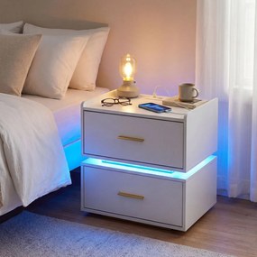 Costway Sada 2 nočních stolků s nabíjecí stanicí LED 2 zásuvkami moderní