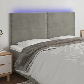 Čelo Postele S Led Tmavě Šedé Samet Světle šedá 200 x 5 x 118/128 cm