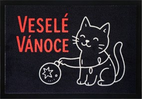 Mercury Flooring, Rohožka Veselé Vánoce s kočkou 40x60 cm, 40x60, černá