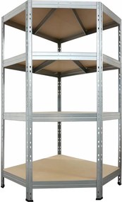 AR Shelving Rohový kovový regál RIVET pozink. 4 police 250kg 180x90x45x65cm