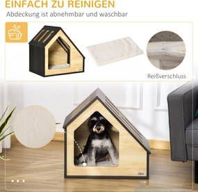 PawHut dřevěná bouda pro psy Útulná vnitřní jeskyně pro kočky a psy s polštářem, pro malé psy do 8 kg, 60x40x59,2 cm| Aosom