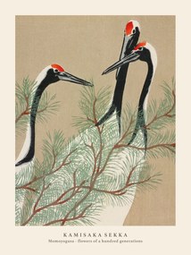 Obrazová reprodukce Cranes (Special Edition Japandi Vintage) - Kamisaka Sekka, (30 x 40 cm)