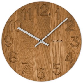 VLAHA Designové dřevěné hodiny OAK vyrobené v Čechách se stříbrnými ručkami ⌀34cm VCT1124