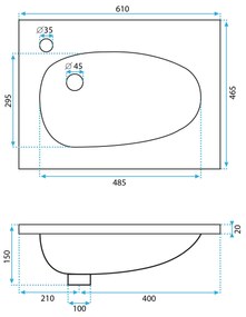 Rea Selena, konglomerátové zápustné umyvadlo 610x465 mm, bílá, REA-U6020