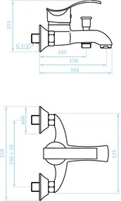 Kuchinox Argo, nástěnná vanová baterie 150mm, chromová, LAV-BKA_010D