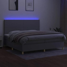 Box spring postel s matrací a LED světle šedá 200x200 cm textil 3135301