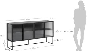 Černá kovová vitrína Kave Home Trixie 160 x 41 cm
