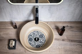 Sapho Sapho, PRIORI keramické umyvadlo, průměr 41 cm, barva béžová s modrou malbou, PI011