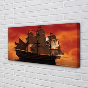 Obrazy na plátně Loď moře oranžová obloha 140x70 cm