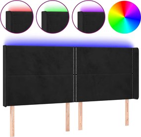 Čelo postele s LED černé 203 x 16 x 118/128 cm samet 3123976