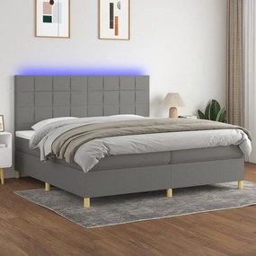 Box spring postel s matrací a LED tmavě šedá 200x200 cm textil 3135462