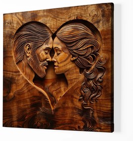 Obraz na plátně - Zamilovaný pár v srdečném spojení, dřevo styl FeelHappy.cz Velikost obrazu: 60 x 60 cm
