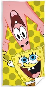 CARBOTEX - Dětská plážová bavlněná osuška Spongebob a Patrik / 70 x 140 cm