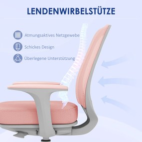 Ergonomická kancelářská židle Vinsetto z prodyšné tkaniny s 5 kolečky, nastavitelná výška, 55x48x82,5-94,5 cm, Růžová