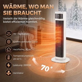 HOMCOM Keramický topný ventilátor, 2000 W, 4 režimy, termostat, dálkové ovládání, úsporný