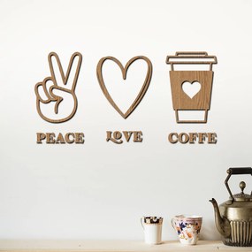 dřevo života Dřevěná dekorace na zeď Peace, love, coffee Zvolte rozměr (cm): 60x30, Zvolte barvu dekoru: Horský dub
