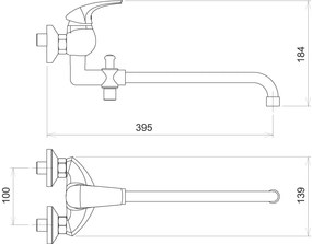 Novaservis Metalia 57 Paneláková baterie bez příslušenství 100 mm, chrom, 57037/1,0