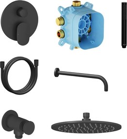 Ravak Spring - Sprchová baterie pod omítku SG 090.20BLM, s tělesem, s příslušenstvím, matná černá X07S146