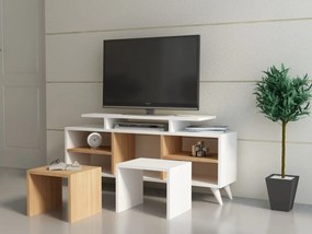 TV stolek KUTAY se stolky 120 cm bílý/teak