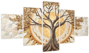 Obraz - Zlatý strom života v mozaice (125x70 cm)