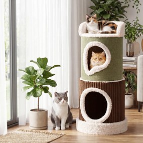 Costway Škrabací sud 3 úrovně Ø 41 cm 85 cm vysoký Kočičí sud s 2 jeskyní ležící