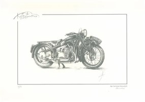 Veterán motocykl BMW  - 29,7 x 42 cm