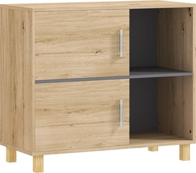 HOMCOM Koupelnová skříň, Úložná skříň s otevřenými oddíly a skříňkou, velikost koupelnové skříně 80D x 35Š x 70V cm, přírodní dřevo