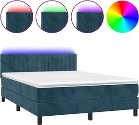 Box spring postel s matrací a LED tmavě modrá 140x190 cm samet 3134523