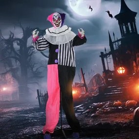 HOMCOM Strašidelný klaun Halloween dekorace, pohyblivý, funkce smíchu, růžová + fialová
