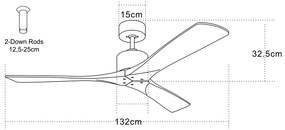 Zambelis 19142 stropní AC ventilátor, matný chrom, přírodní dřevo, ø132cm